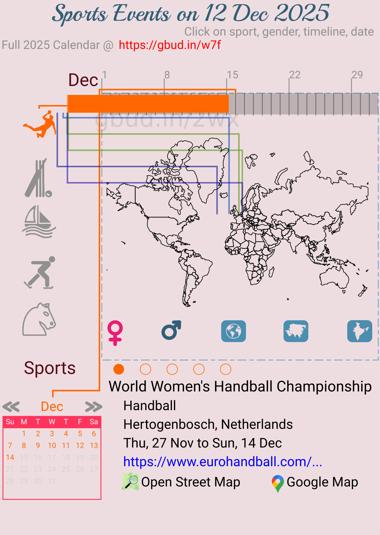 Sports events on 12 December 2025 with Interactive Calendar - G Bud