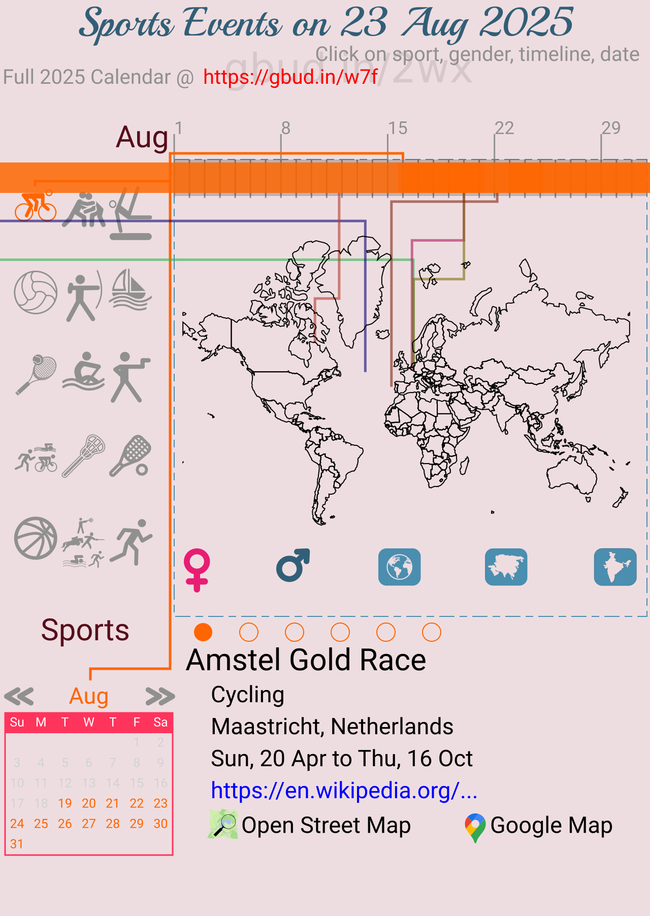 Sports events on 23 August 2025 with Interactive Calendar - G Bud
